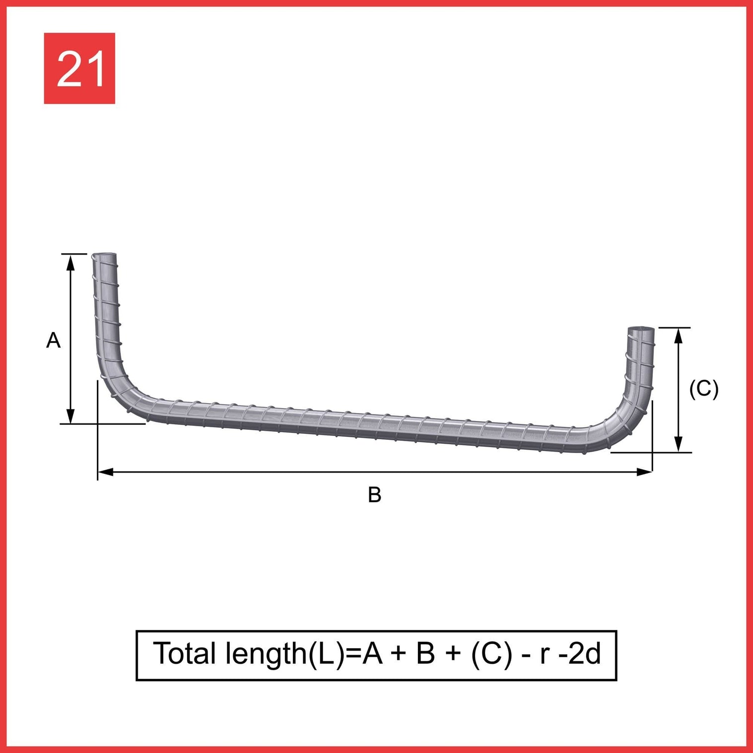 Shape Code 21 - Custom Cut & Bent Rebar, U Bar. U-bend reinforcement